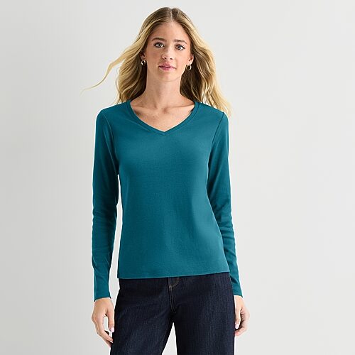 Click here for St. Johns Bay Womens V Neck Long Sleeve T-Shirt  L... prices