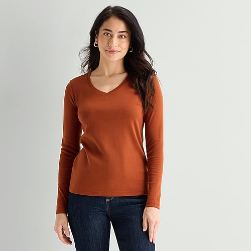 Click here for St. Johns Bay Womens V Neck Long Sleeve T-Shirt  M... prices
