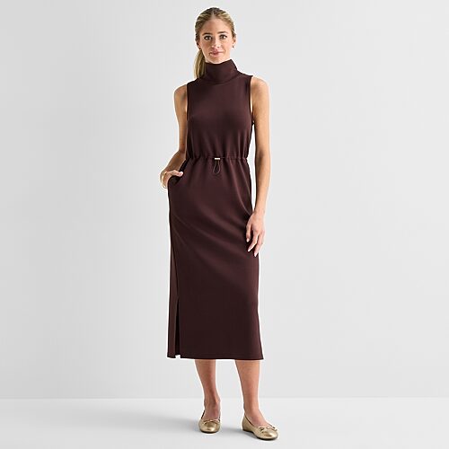Click here for Stylus Womens Midi Mock Neck Sleeveless A-Line Dre... prices
