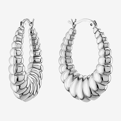 Click here for Croissant Womens Sterling Silver 29.5mm Hoop Earri... prices