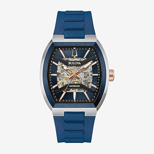 Click here for Bulova Maquina Mens Automatic Blue Strap Watch 98a... prices