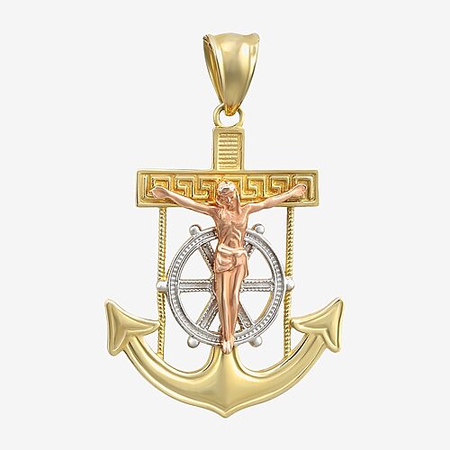 Click here for Mens 14K Tri-Color Gold Anchor Cross Pendant Neckl... prices
