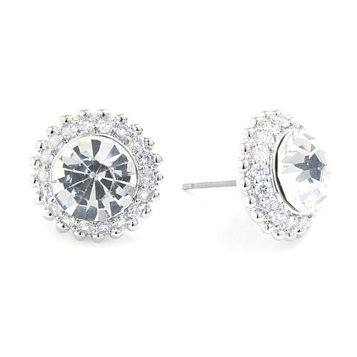 Click here for Athra Silver Plated Round Clear Crystal Halo Stud... prices