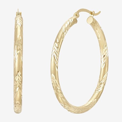 Click here for 14K Yellow Gold Engraved Chevron Hoop Earrings  On... prices