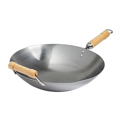 Joyce Chen Classic Series Round Bottom Carbon Steel Wok with Birch Handles  14 - Silver-Tone