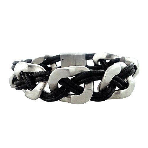 Click here for Mens Stainless Steel & Leather Bracelet  One Size prices