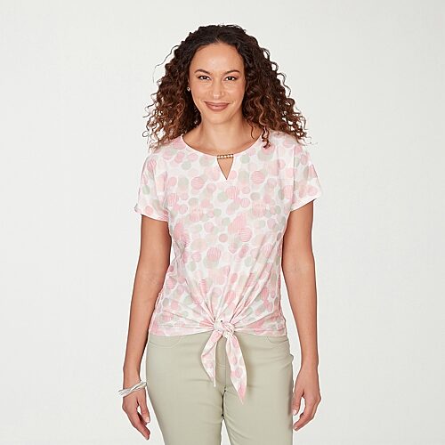 Click here for Womens Hearts of Palm Bloom Service Tie Front Blou... prices