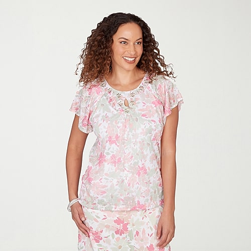 Click here for Womens Hearts of Palm Bloom Service Flutter Sleeve... prices