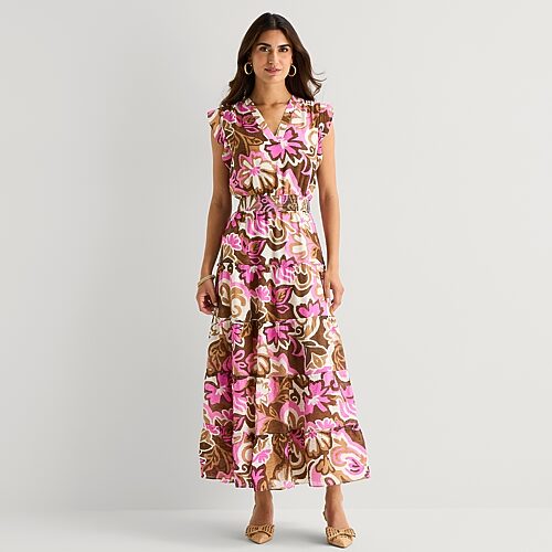 Click here for MSK Womens V Neck Sleeveless Flutter Maxi Dress  L... prices