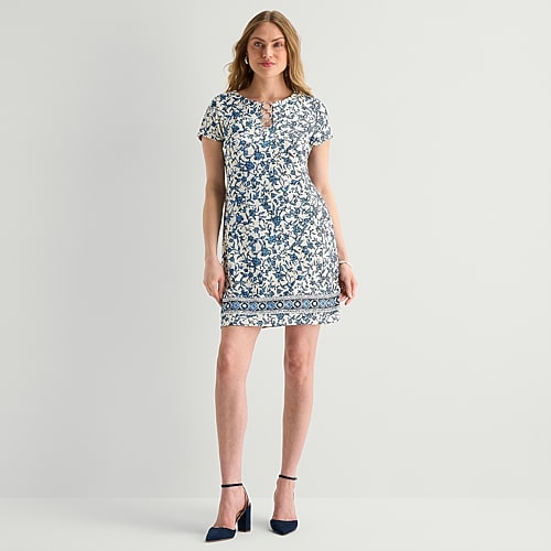 Click here for MSK Womens Keyhole Neck Short Sleeve Floral Shift... prices