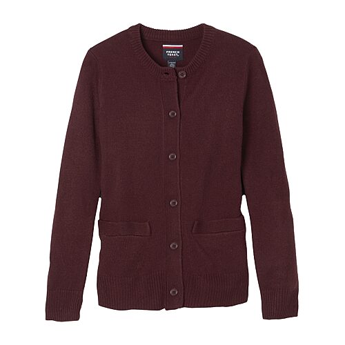 French Toast Little Girls Anti-Pill Crew Neck Cardigan Sweater - Burgundy