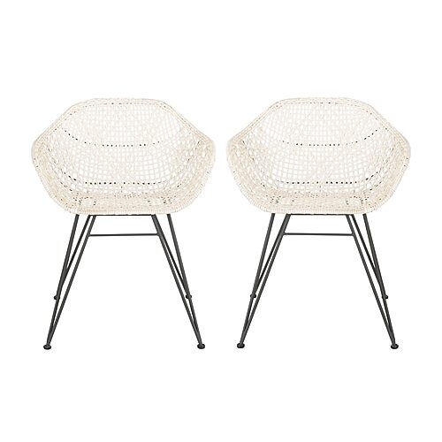 Click here for Wynona Leather Woven Dining Chair - White prices