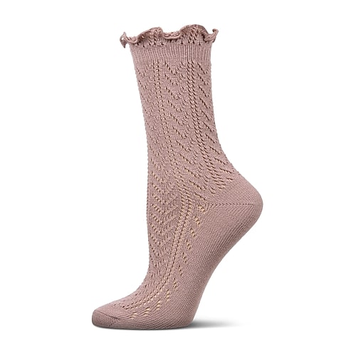 Click here for MeMoi Womens Ruffle Pointelle Crew Socks - Mauve prices