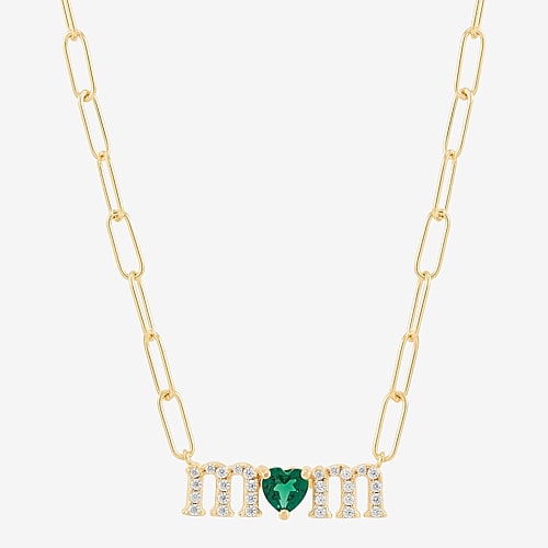 Click here for Mom Womens Lab Created Green Emerald 14K Gold Over... prices