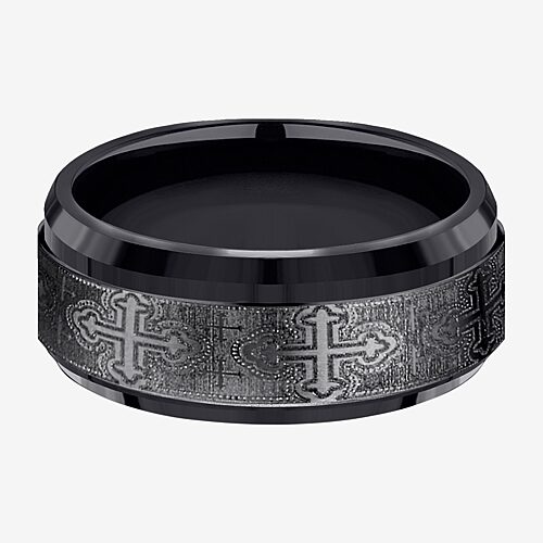 Click here for Mens Comfort Fit 9mm Black Titanium Cross Wedding... prices