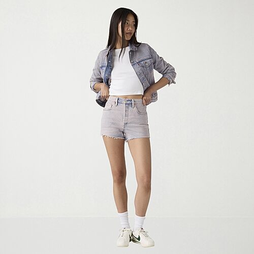 Levis Womens 501 Button Fly High-Rise Denim Shorts - Rose Water Stretch Short