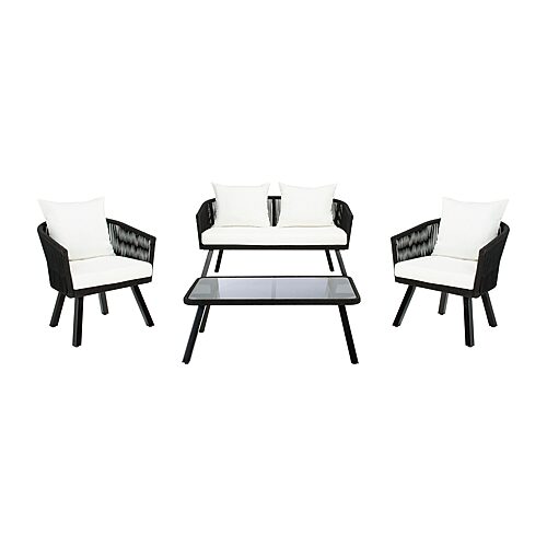 Belmi 4PC Rope Living Set - Black/beige