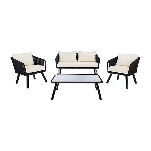 Kerson 4PC Rope Living Set - Black/beige