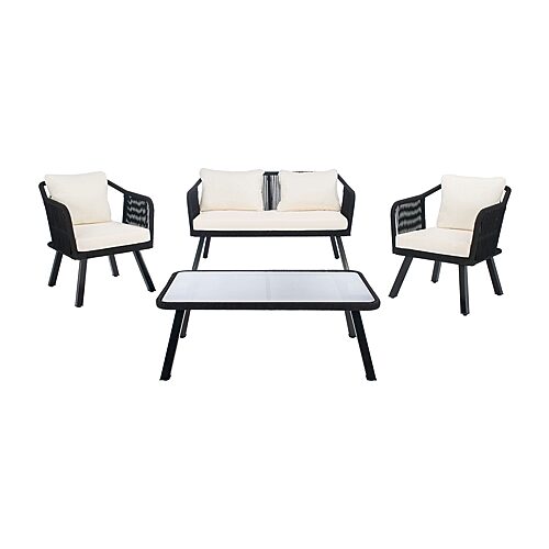 Click here for Torsla 4PC Rope Living Set - Black/beige prices
