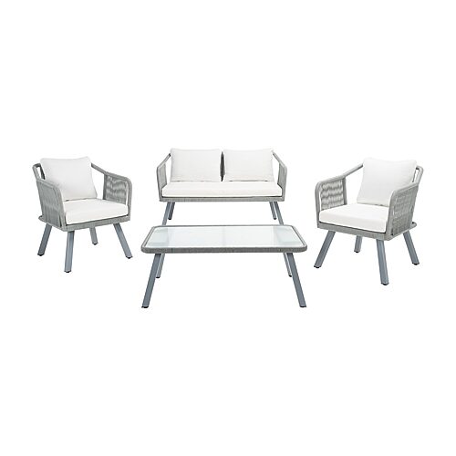 Click here for Torsla 4PC Rope Living Set - Grey/beige prices