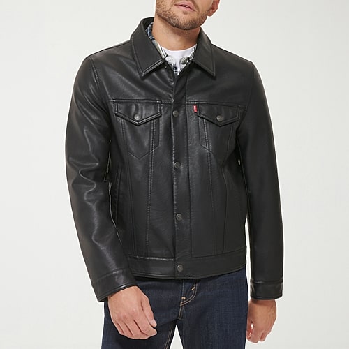 Click here for Levis Mens Midweight Faux Leather Trucker Jacket... prices