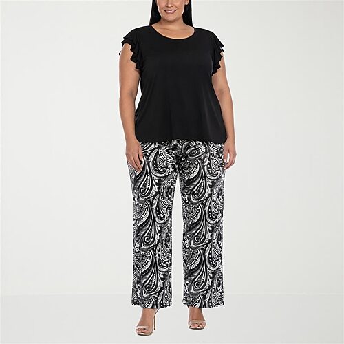 Click here for White Mark Plus Size Ruffle-Sleeve Top Printed Pan... prices