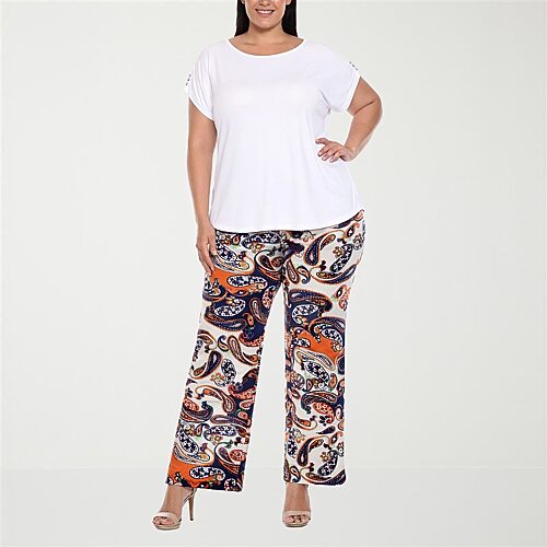 Click here for White Mark Plus Size Solid Top Paisley Print Pant... prices