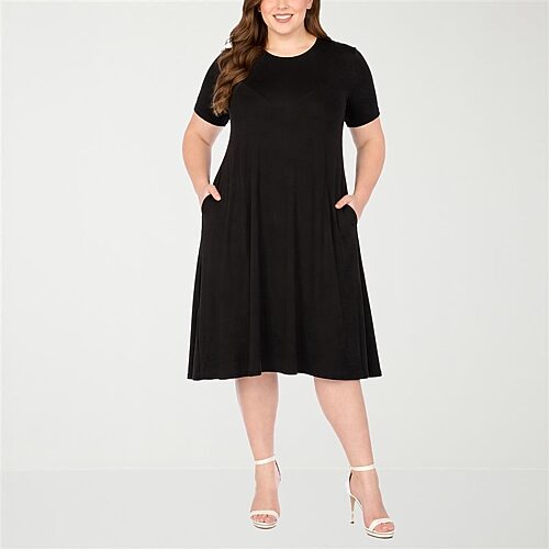 Click here for White Mark Plus Size Tee Swing Midi Dress - Black prices