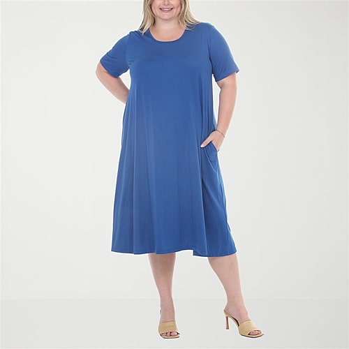 Click here for White Mark Plus Size Tee Swing Midi Dress - Blue prices