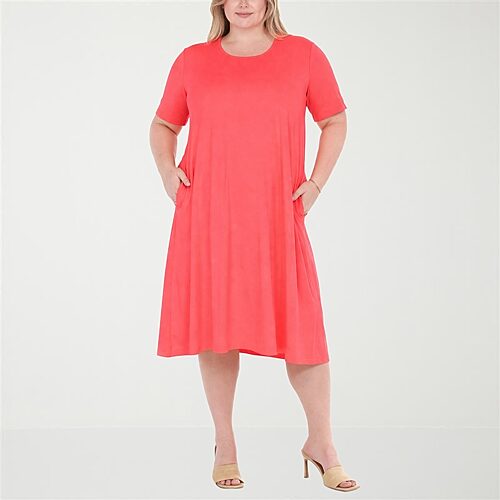 Click here for White Mark Plus Size Tee Swing Midi Dress - Coral prices