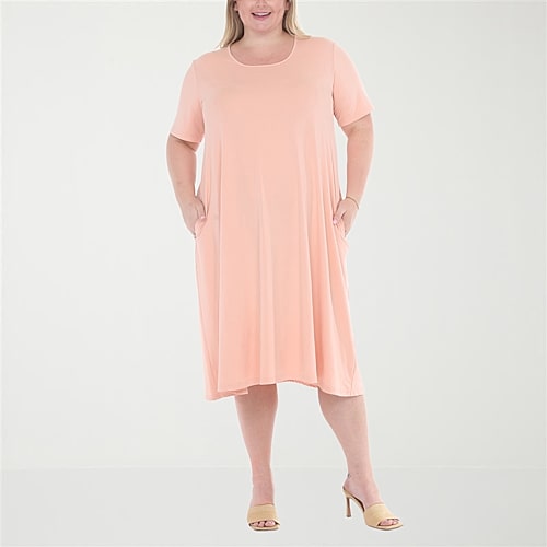 Click here for White Mark Plus Size Tee Swing Midi Dress - Dusty... prices