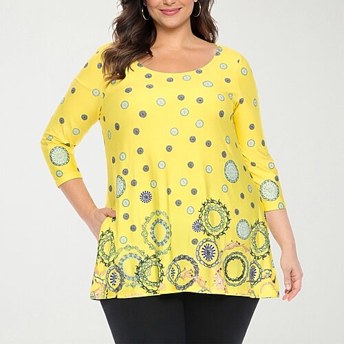 Click here for White Mark Plus Size Printed Sleeve Flowy Tunic To... prices