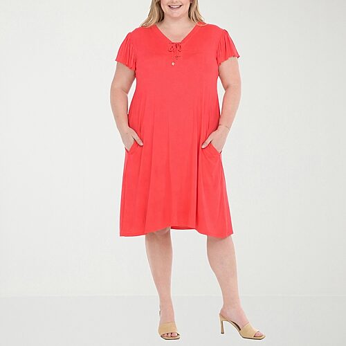 Click here for White Mark Plus Size V-Neck Tie Front Shift Dress... prices