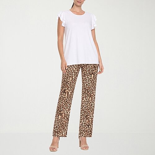 Click here for White Mark Womens Ruffle-Sleeve Top and Animal Pri... prices