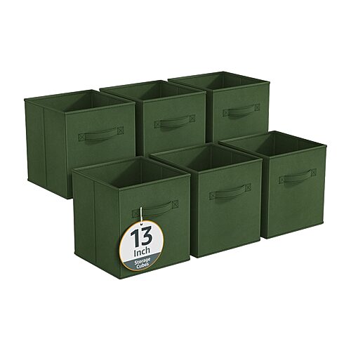 Sorbus 6 Pack 13 Inch Foldable Storage Cubes with Handles- for Organizing Home  Shelves  Nursery  Playroom  Closet and More - Dark green