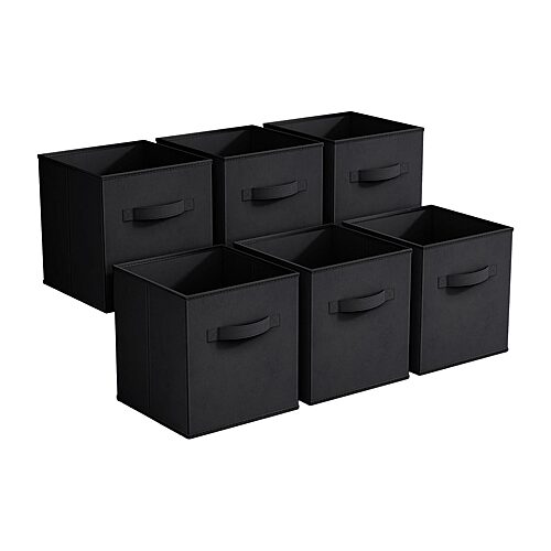 Sorbus 6 Pack 11 Inch Foldable Storage Cubes with Handles- for Organizing Home  Shelves  Nursery  Playroom  Closet and More - Black