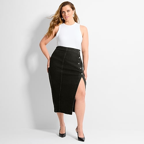 Click here for Ashley Graham Womens Plus Slit Front Midi Skirt  2... prices