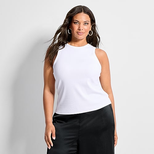 Click here for Ashley Graham Womens Plus High Neck Rib Tank  4x... prices