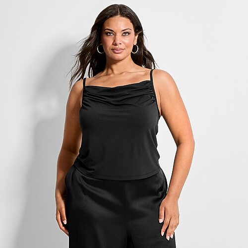 Click here for Ashley Graham Womens Plus Shirred Knit Crepe Tank... prices