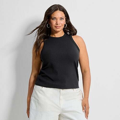 Click here for Ashley Graham Womens Plus High Neck Rib Tank  3x... prices