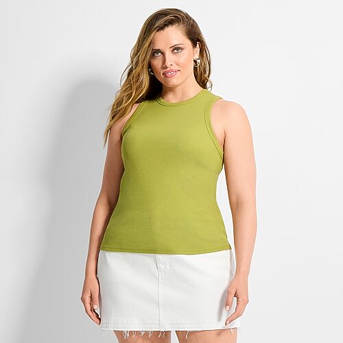 Click here for Ashley Graham Womens Plus High Neck Rib Tank  0x... prices