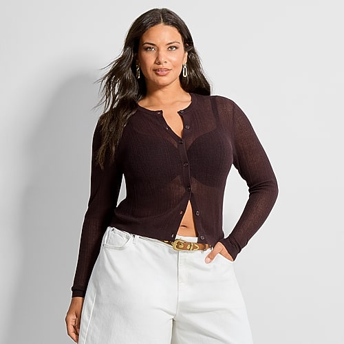Click here for Ashley Graham Womens Plus Crew Neck Long Sleeve Ca... prices
