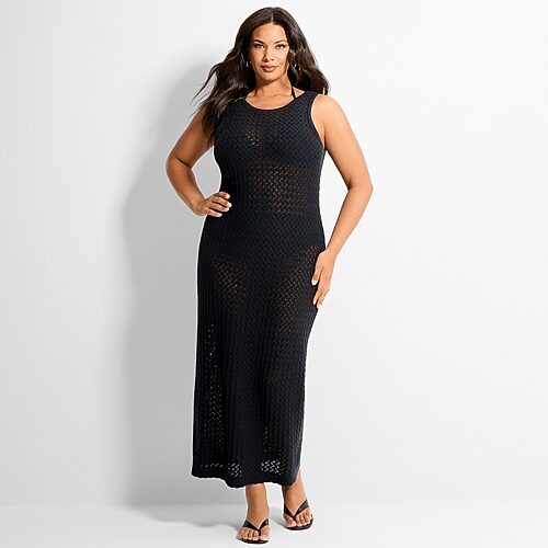 Click here for Ashley Graham Womens Plus Scoop Back Crochet Tank... prices