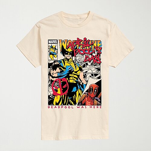 Airwaves Mens Deadpool April Pools Day Comic Short-Sleeve Graphic T-Shirt - Cream