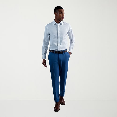 Haggar Cool Right Performance Flex Mens Comfort Waistband Slim Fit Flat Front Pant  34 32  Blue