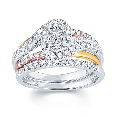 Click here for 1 CT.T.W. Natural Diamond 14K Tri-Color Gold Engag... prices