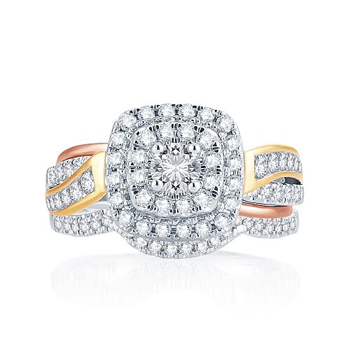 Click here for 1 CT.T.W. Natural Diamond 14K Tri-Color Gold Engag... prices