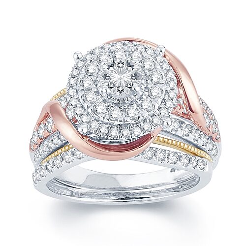 Click here for 1 1/2 CT.T.W. Natural Diamond 14K Tri-Color Gold E... prices
