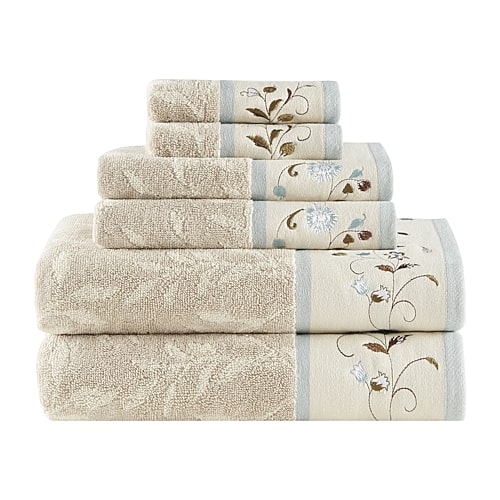 Madison Park Cotton 6-Pc. Embroidered Serene Jacquard Towel Set - Blue