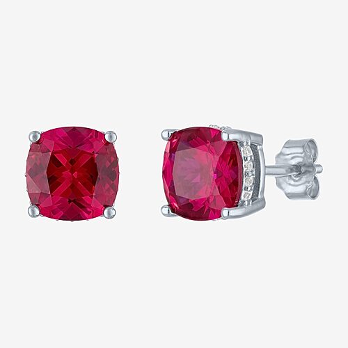 Click here for Lab Created Red Ruby Sterling Silver 7mm Cushion S... prices